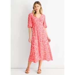 Rosa Viskose-Midikleid mit Tiermuster