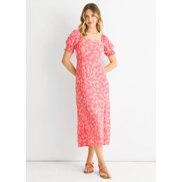 Pinkes Viskose-Midikleid mit Tiermuster und quadratischem Ausschnitt