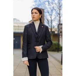 Damen Schwarz Fischgr&auml;tenmuster Tweed Blazer Weste Wolle 2 St&uuml;ck Set