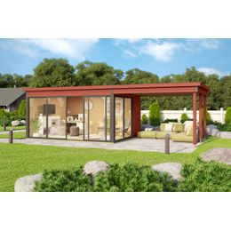 Gartenhaus-Anbaudach Lasita Maja "DOMEO 3 UND 4 DACHVERL&Auml;NGERUNG", rot (schwedenrot), B:341,5cm H:239cm T:300cm, Massivholz, Gartenhaus-Anbaud&auml;cher