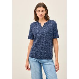 T-Shirt Cecil, Damen, Gr. XS (36), blau (urban navy blau), Web, 100% Baumwolle, bedruckt, normal normal, V-Ausschnitt, abgesteppt, Shirts T-Shirt, Feel Good Fit