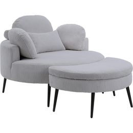 Loveseat OTTO HOME "Riko", hellgrau, B:110cm H:84cm T:110cm, 100%PES, Sessel, R&uuml;ckenst&uuml;tze verstellbar, inklusive Stauraumhocker
