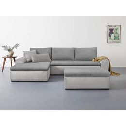 Ecksofa Home Affaire "Win L-Form, B: 285 cm - OTTO. Verl&auml;ssliche Qualit&auml;t.", grau (hellgrau, silbergrau), B:285cm H:85cm T:176cm, 100% Polyester, Sofas, Ecksofa, 2 Zierkissen, optional Bettfunktion & Bettkasten