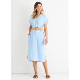 Blaues Air Flow Kleid mit G&uuml;rtel und &Uuml;bergr&ouml;&szlig;e