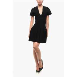 Balmain Kurz&auml;rmliges Plisseekleid in Schwarz