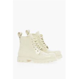Bottega Veneta Gl&auml;nzende Gummistiefeletten mit runder Spitze in Wei&szlig;
