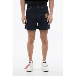 Off-White Raw Wash 90SLOGO Bestickte Jeansshorts in Blau