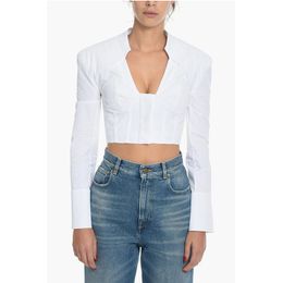Balmain Lang&auml;rmliges Cropped-Top aus Popeline-Baumwolle in Wei&szlig;