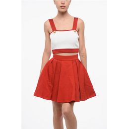 Balmain Gestricktes Crop-Top mit Logo-Kn&ouml;pfen in Bianco, Rosso