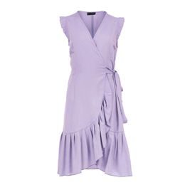 Fliederfarbenes &auml;rmelloses Wickelkleid mit R&uuml;schen aus Viskose-Popeline