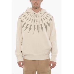 Neil Barrett Fleece-Baumwoll-FAIRISLE-THUNDERBOLT-Hoodie in Beige