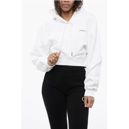 Off-White Bedruckter kurzer Hoodie in Wei&szlig;