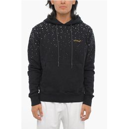 Off-White Hoodie aus geb&uuml;rsteter Baumwolle mit Schmucksteinen in Schwarz