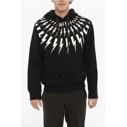 Neil Barrett Fleece-Baumwoll-FAIRISLE-THUNDERBOLT-Hoodie in Schwarz