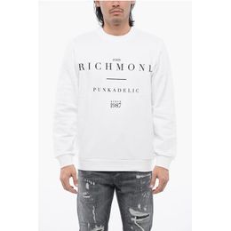 John Richmond Sweatshirt aus geb&uuml;rsteter Baumwolle mit Rundhalsausschnitt und Logo-Print in Wei&szlig;