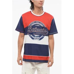 Balmain T-Shirt mit Rundhalsausschnitt und Farbblockdesign und aufgedrucktem Logo in Wei&szlig;, Blau und Rosso