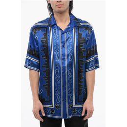 Off-White Bowlingshirt mit Bandana-Motiv in Blau, Schwarz