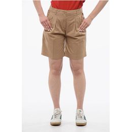 Woolrich Doppelt plissierte Shorts aus Stretch-Baumwolle mit G&uuml;rtelschlaufen in Beige