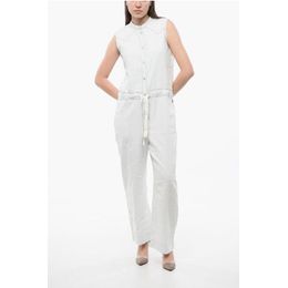 Woolrich &Auml;rmelloser Jeans-Jumpsuit mit Kordelzug in der Taille in Wei&szlig;