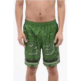 Off-White Badeshorts mit Bandana-Print in Gr&uuml;n