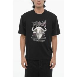Neil Barrett Slim Fit bedrucktes ROCK BAND ZODIAC TAURUS T-Shirt mit Rundhalsausschnitt in Schwarz