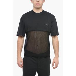 Neil Barrett Slim Fit Mesh-T-Shirt mit Rundhalsausschnitt und Piercing in Schwarz