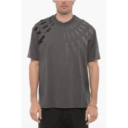 Neil Barrett Easy Fit T-Shirt mit Rundhalsausschnitt und Ton-in-Ton-Print in Grau