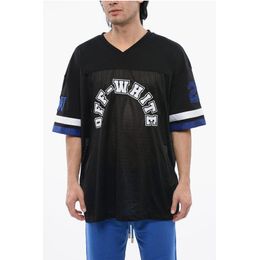 Off-White Besticktes FOOTBALL-T-Shirt aus Mesh in Schwarz