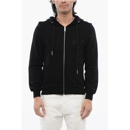 John Richmond Kapuzenpullover aus geb&uuml;rsteter Baumwolle mit Rei&szlig;verschluss und Strass-Tribal in Schwarz