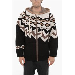 Neil Barrett Boxy Fit Wollpullover mit Kapuze in Beige, Nero