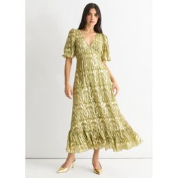 Gr&uuml;nes Viskose-Tier-Jacquard-Anlass-Midikleid