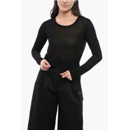 Woolrich Cropped Fit Viskose-Mix-Pullover mit Rundhalsausschnitt in Schwarz