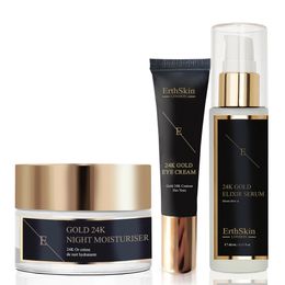 Anti-Falten-Elixier Serum 24k + ANTI-FALTEN-NachtFEUCHTIGKEITSMITTEL 24K GOLD + UNTER-AUGEN-CREME 24K GOLD