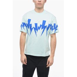 Neil Barrett Slim Fit JUMBLED BOLT Rundhals-T-Shirt in Hellblau