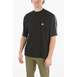 Neil Barrett Kontrastierendes Band MUSIC BOLT VARSITY T-Shirt in Schwarz