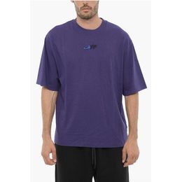 Off-White Baumwoll-T-Shirt mit Rundhalsausschnitt und gesticktem Logo in Violett