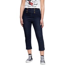 Queen Kerosin Damen High Waist Capri Jeanshose dunkelblau