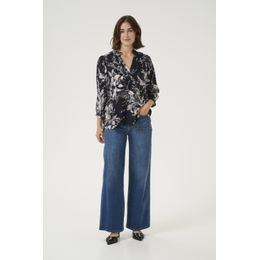 Kaffe Langarm-Bluse A-shape Black/White Painted Flower floral