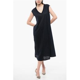 Woolrich &Auml;rmelloses Leinenkleid mit V-Ausschnitt in Mitternachtsblau