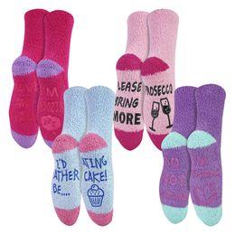 4er-Pack Damen Lustige Kuchen Socken | Weiche Flauschige Neuheit Rutschfeste Geschenk Socken