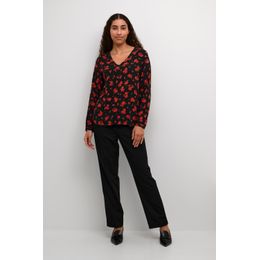 Kaffe Langarm-Bluse Regular fit Black_Red Flower Print floral