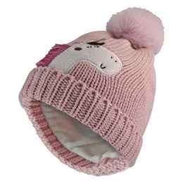 Kinder Einhorn Beanie-M&uuml;tze mit Pom Pom | Jungen & M&auml;dchen Winterm&uuml;tze mit Bommel