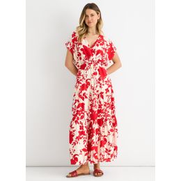 Rotes Maxikleid mit Blumenmuster und elastischem Bund