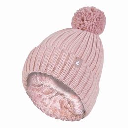 Heat Holders Damen Rippstrick-M&uuml;tze mit Umschlag, thermoisoliert, Winter, Pom Pom