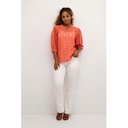 Cream Kurzarm-Bluse A-shape Hot Coral