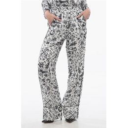 Off-White Bedruckte Satin TATTOO PAJAMA Palazzo Hose in Schwarz & Wei&szlig;