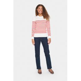 Saint Tropez Strickpullover Gerade Passform white red