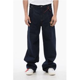 Off-White Baggy Fit Jeans mit einfacher Bundfalte und gesticktem Logo, 28 cm, in Blau