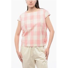 Woolrich &Auml;rmellose Bluse aus Baumwolle mit Vichy-Karomuster und Kordelzug in Wei&szlig; und Rosa