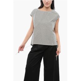 Woolrich Gestreifte Baumwollbluse mit Kordelzugsaum in Blau